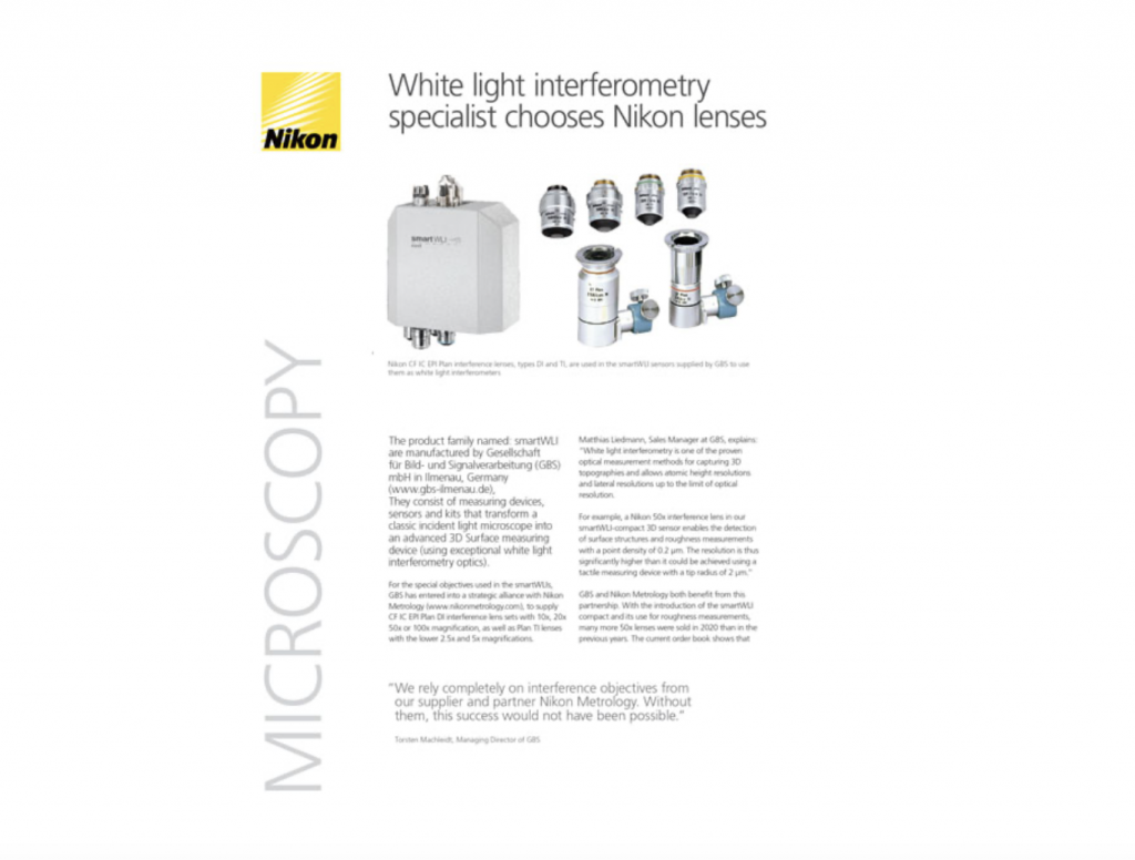 White-light interferometry specialist chooses Nikon lenses - gbs-ilmenau